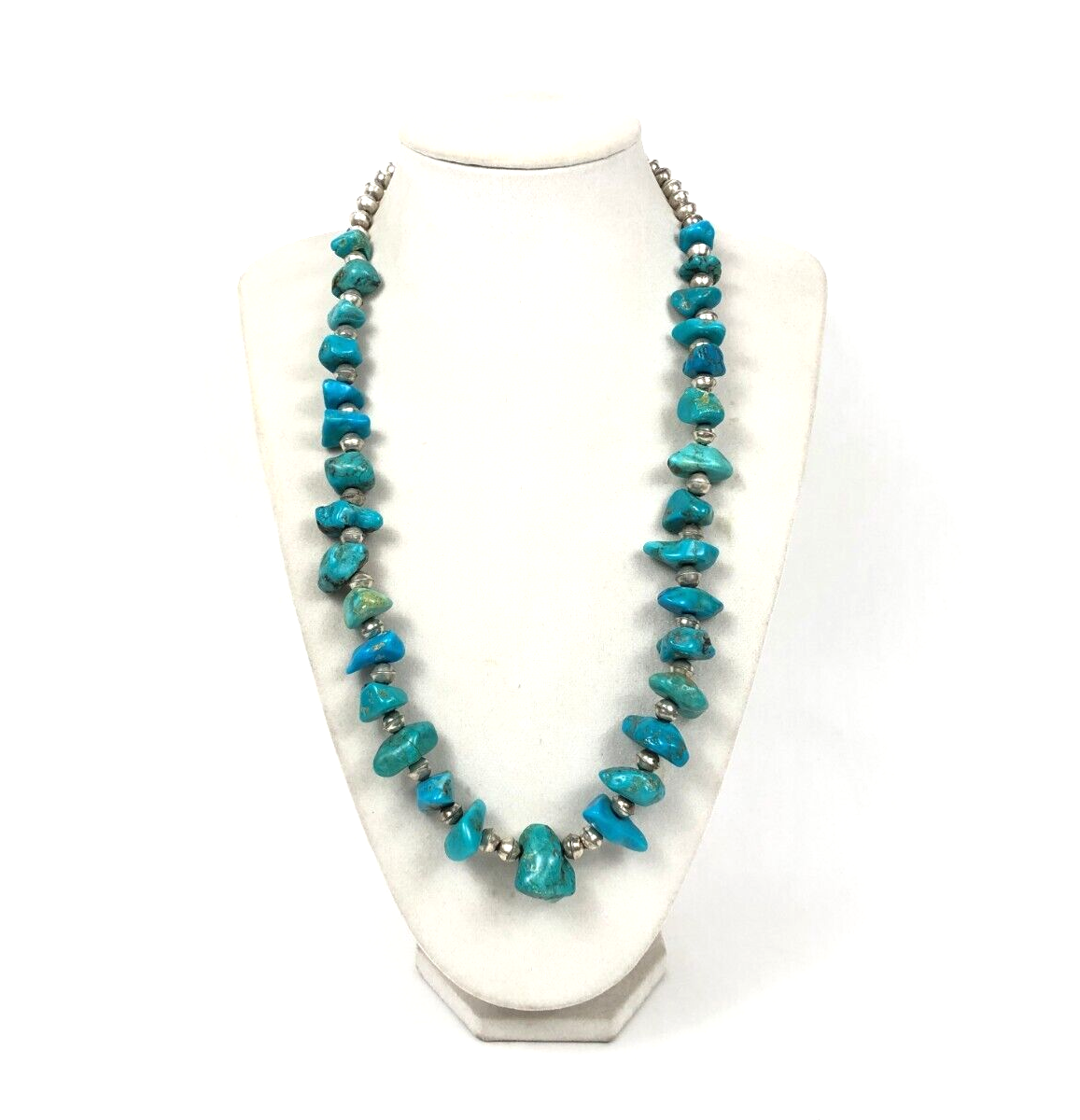 Navajo Pearl Bench Beads Natural Turquoise Nugget 29" Sterling Silver ...